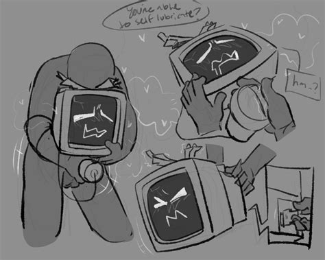 Rule 34 2male Anonymous Male Antennae Anthro On Machine Big Cock Black And White Blush Crt Crt