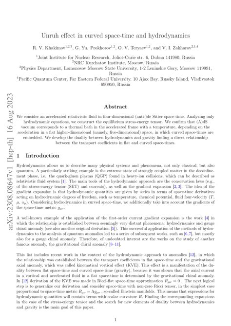 Pdf Unruh Effect In Curved Space Time And Hydrodynamics