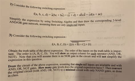 solved 2 consider the following switching expression f a