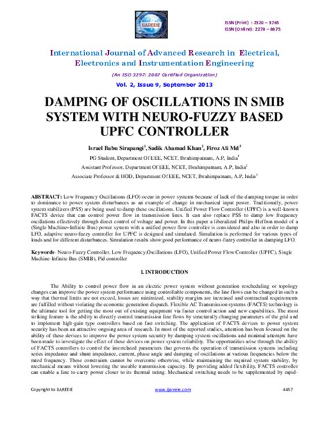 Pdf Damping Of Oscillations In Smib System With Neuro Fuzzy Based Upfc Controller