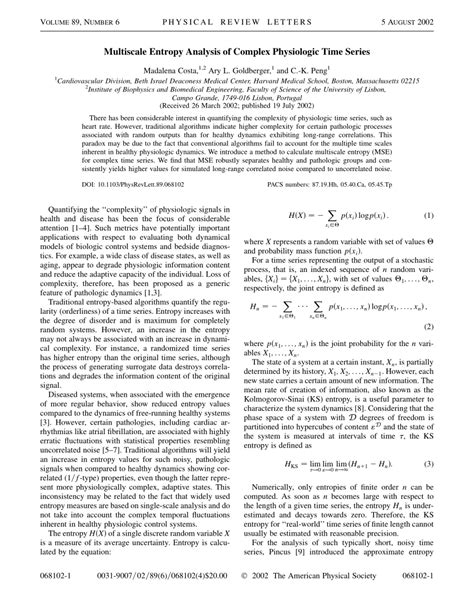 pdf multiscale entropy analysis of complex physiologic time series