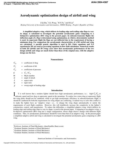 Pdf Aerodynamic Optimization Design Of Airfoil And Wing