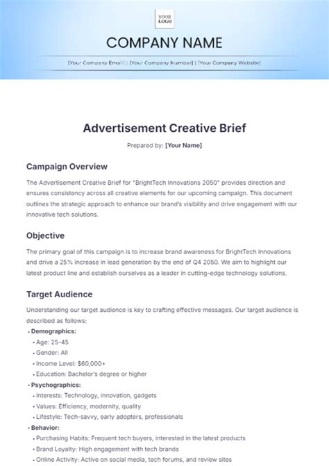 Free Advertisement Creative Brief Template To Edit Online