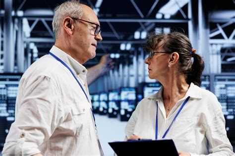 premium photo senescent engineers brainstorming ways to recondition server hub electronics