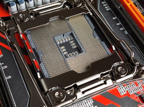 Open Socket For Microprocessor On Motherboard Close Up Computer Technology High Performance