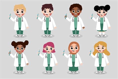 키즈 의사 꿈 직업 귀여운 캐릭터 일러스트 프리미엄 벡터