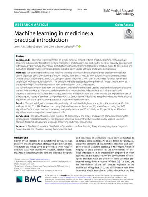 Pdf Machine Learning In Medicine A Practical Introduction