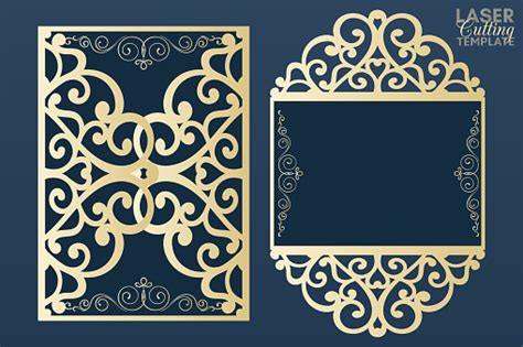 레이저 컷 웨딩 초대장 카드 템플릿 벡터입니다 레이저 절단 또는 다이 절단 템플릿을위한 컷 아웃 종이 게이트 접이식 카드 결혼식 초대 장 모형입니다 인사말 카드 초대장
