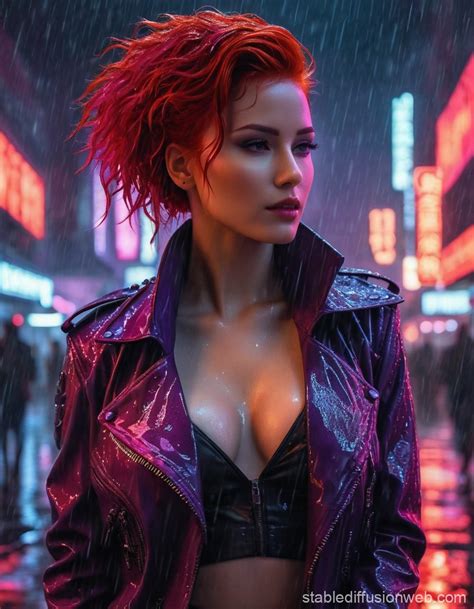 Woman With Red Hair In Cyberpunk Scene Stable Diffusion Online
