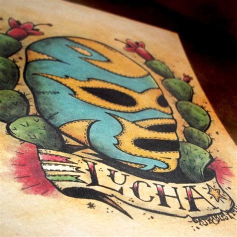 Mexican Lucha Libre Traditional Tattoo Style Art Print 5x7 By Agorables