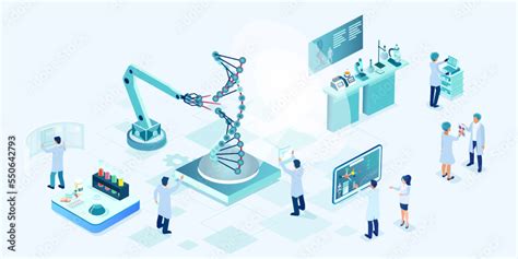 Vector Of A Medical Laboratory With Scientists Exploring Molecular