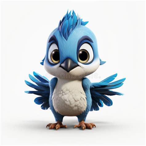 Playful Cartoon Bird With Blue Hair 3d Render In Vray Tracing Style