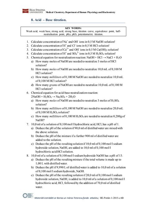 SOLUTION: Acid base calculations - Studypool