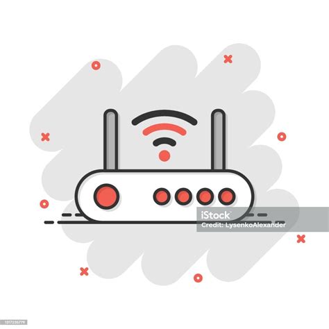 만화 스타일의 와이파이 라우터 아이콘 흰색 고립 된 배경에 광대역 만화 벡터 그림 인터넷 연결 스플래시 효과 비즈니스 개념 0명에 대한 스톡 벡터 아트 및 기타 이미지