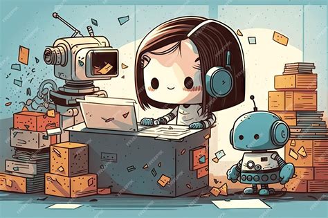 Premium Photo Cute Robot Assistant Helping Busy Office Worker With Various Tasks And Chores