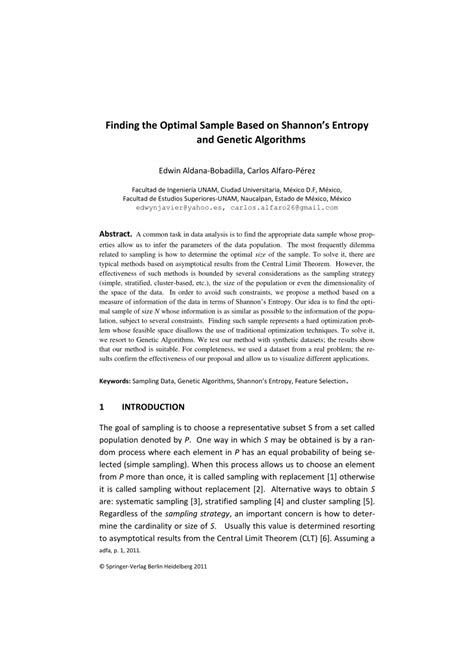 Pdf Finding The Optimal Sample Based On Shannons Entropy And Genetic Algorithms