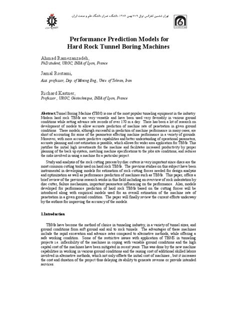 Ramezanzadeh A Performance Prediction Models For Hard Rock Tunnel Boring Machines Pdf