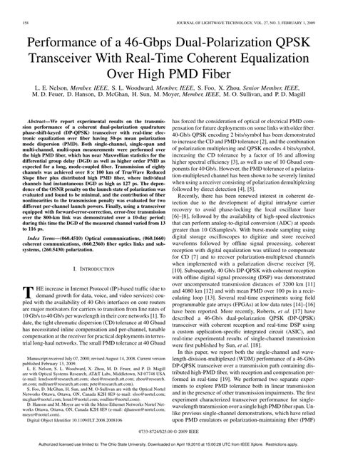 Pdf Performance Of A 46 Gbps Dual Polarization Qpsk Transceiver With