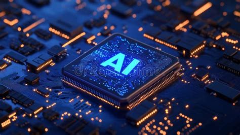 Ai Technology Circuit Board With Glowing Chipset Design Stock