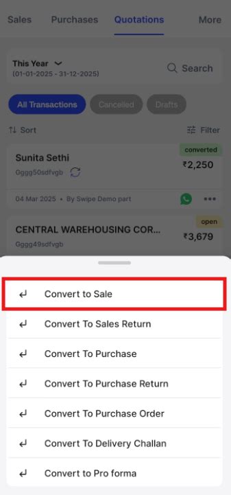 How To Convert Quotation To Sales Invoice On Android Android Swipe