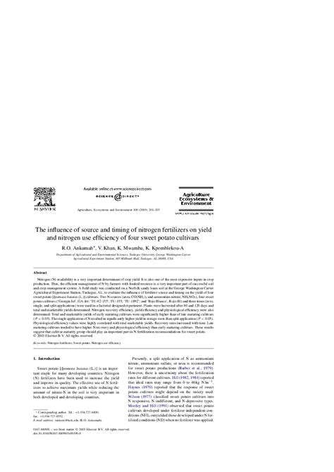 (PDF) The influence of source and timing of nitrogen fertilizers on yield and nitrogen use ...