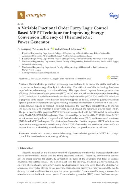 Pdf A Variable Fractional Order Fuzzy Logic Control Based Mppt
