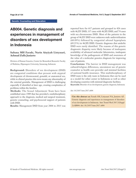 PDF AB004 Genetic Diagnosis And Experiences In Management Of Disorders Of Sex Development In