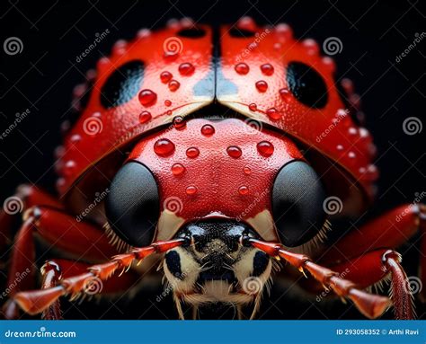 Depict The Striking Features Of A Ladybugs Face Under The Microscope Royalty Free Stock Image