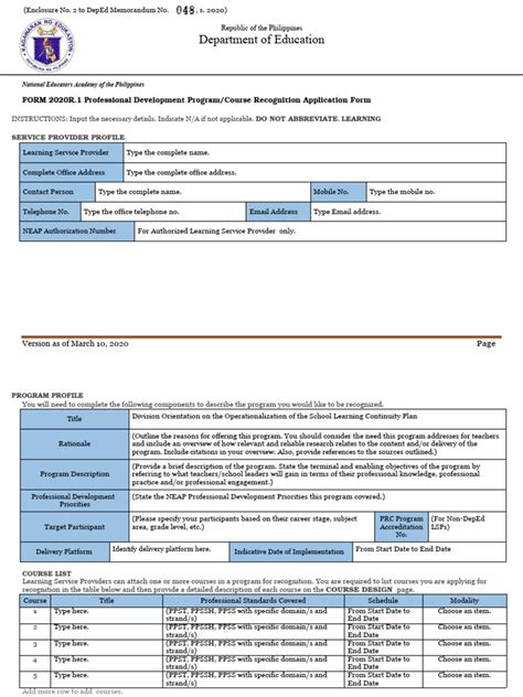 Form 2020r 1 Professional Development Programcourse Recognition Application Form Pdf