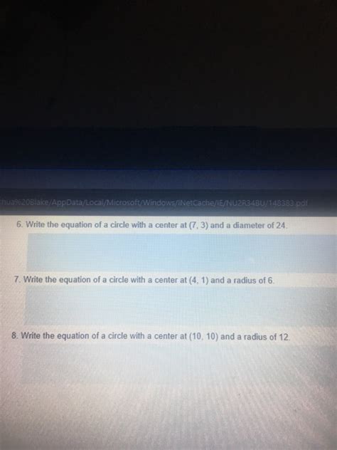 Solved 6 Write The Equation Of A Circle With A Center At