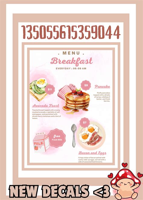 Breakfast Menu Bloxburg Foods Cafe Decal Codes Bloxburg Bloxburg