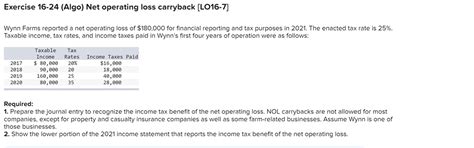 solved exercise 16 24 algo net operating loss carryback lo16 7