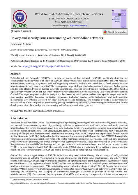 Pdf Privacy And Security Issues Surrounding Vehicular Adhoc Networks