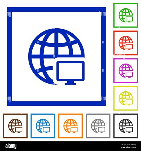 Set Of Color Square Framed Remote Terminal Flat Icons Stock Vector Image Art Alamy