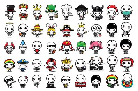 귀여운 해골 디자인 프리미엄 벡터