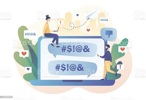 온라인 증오 작은 사람들은 싫어하고 노트북에 부정적인 의견을 씁니다 사이버 괴롭힘 왕따 인터넷 트롤링 및 증오 발언 현대 플랫 만화 스타일 벡터 일러스트레이션 Brand