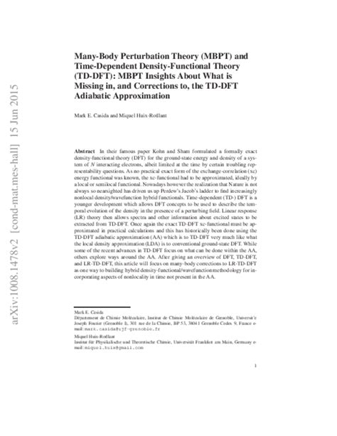 Pdf Many Body Perturbation Theory Mbpt And Time Dependent Density Functional Theory Td Dft