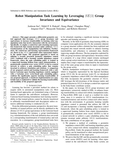 PDF Robot Manipulation Task Learning By Leveraging SE Group Invariance And Equivariance