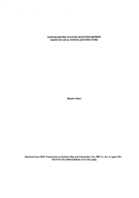 pdf nonparametric feature selection method based on local interclass