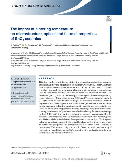 The Impact Of Sintering Temperature On Microstructure Optical And