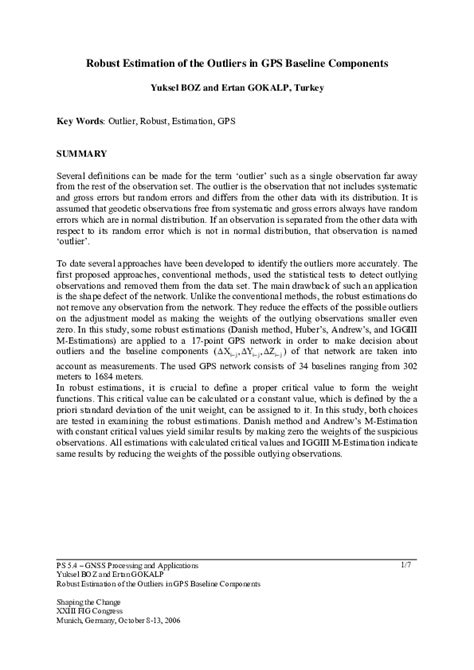 Pdf Robust Estimation Of The Outliers In Gps Baseline Components