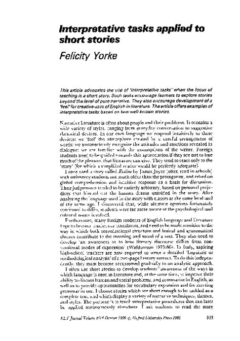 Pdf Interpretative Tasks Applied To Short Stories