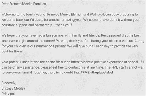 Principals Welcome Frances Meeks Elementary School