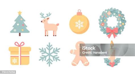 크리스마스 평면 디자인 아이콘 세트입니다 벡터 일러스트 레이 션입니다 겨울 방학 상징입니다 12월에 대한 스톡 벡터 아트 및 기타 이미지 Istock