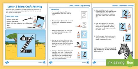 Free Letter Z Zebra Craft Template Teacher Made