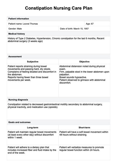 Constipation Nursing Care Plan Template And Example Free Pdf Download