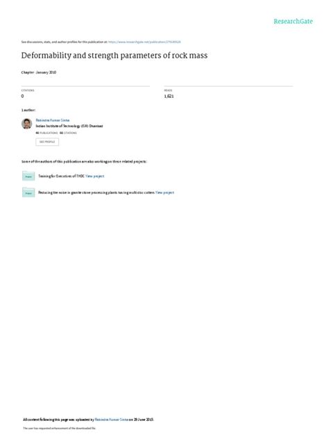 Deformability And Strength Parameters Of Rock Mass January 2010 Pdf Strength Of Materials