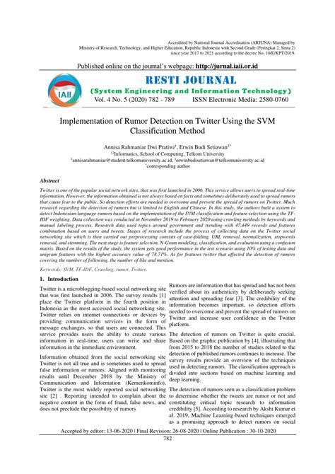 Pdf Implementation Of Rumor Detection On Twitter Using The Svm Classification Method