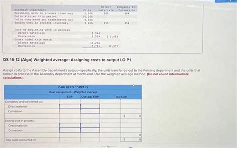 solved qs 16−12 algo weighted average assigning costs to
