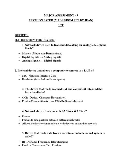 Ict Revision Worksheet Download Free Pdf Computer Network Optical